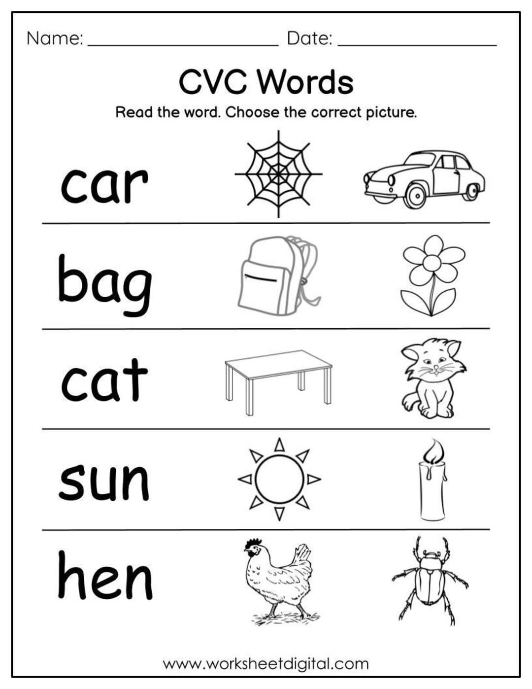 CVC Words Phonics Worksheets Kindergarten Read Choose digital CVC Words Phonics Worksheets Kindergarten Read Choose digital