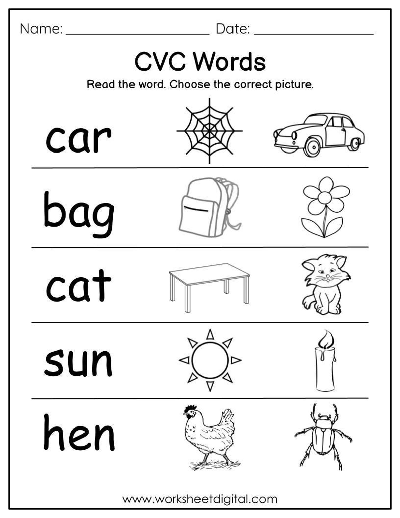 CVC Words Phonics Worksheets: Kindergarten Read & Choose (digital ...
