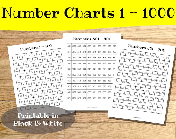Number Chart 1-1000 Numbers 1 to 1000 Chart Thousands Chart by 10's ...