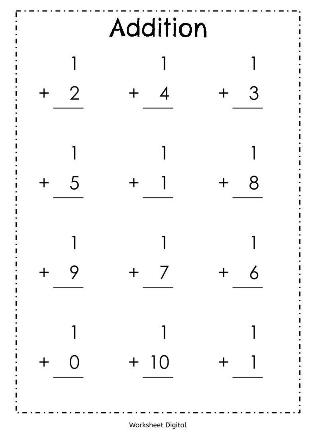 20 Printable Addition Worksheets Numbers 1 10 For Preschool