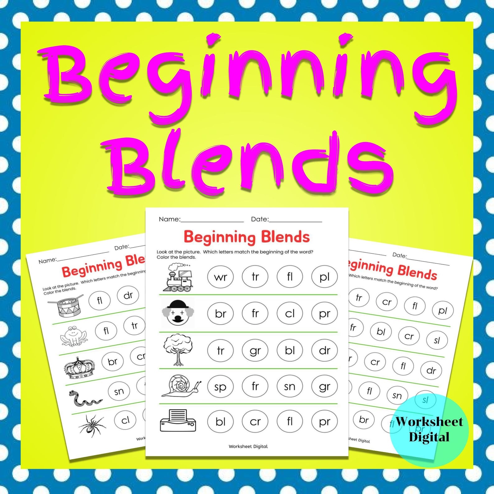 10 Printable Beginning Blends Worksheets for Kindergarten Preschool ...