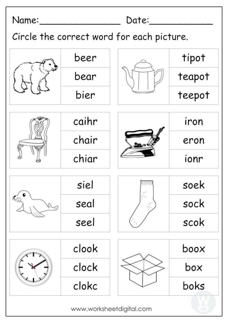 10 Printable Circle the Correct Word, Spelling for Kindergarten ...
