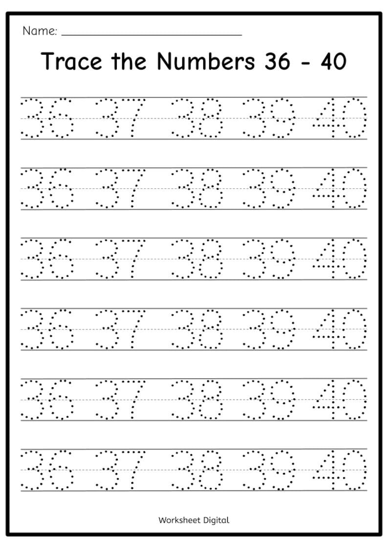 Printable Numbers 1-50 Tracing Worksheets: Homeschool Kindergarten (PDF ...
