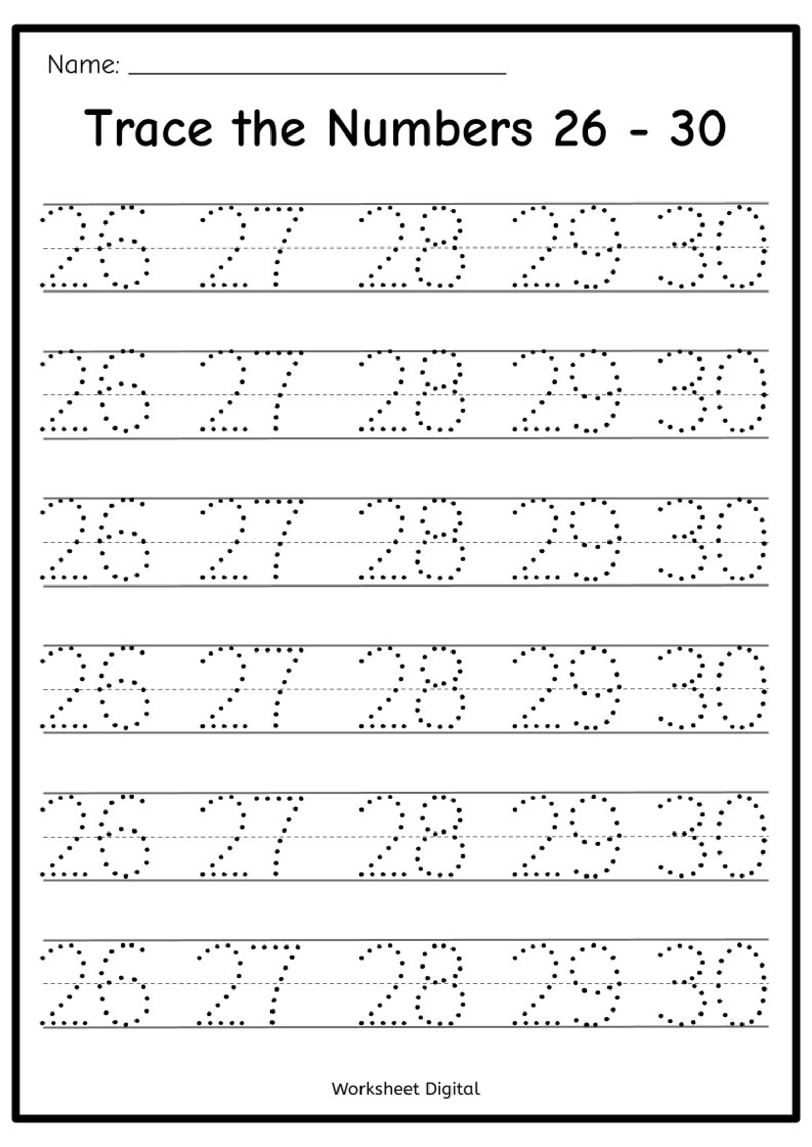 Printable Numbers 1 50 Tracing Worksheets For Preschool Etsy