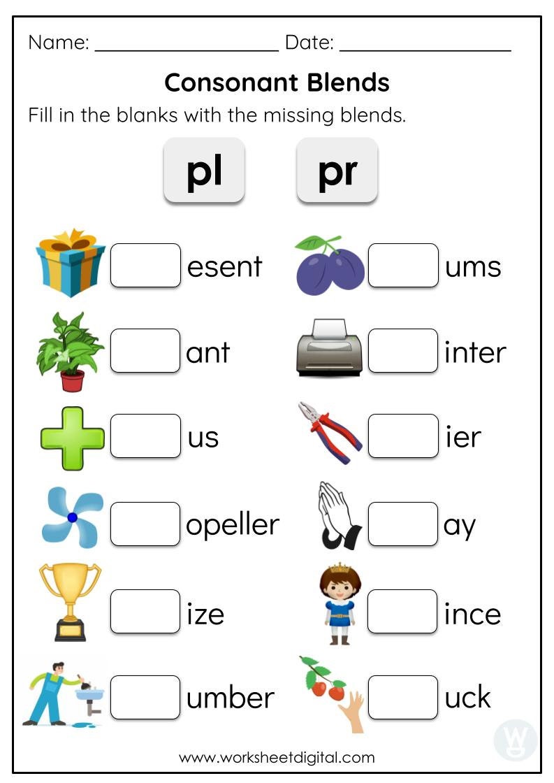 Consonant Blends Worksheet Kindergarten
