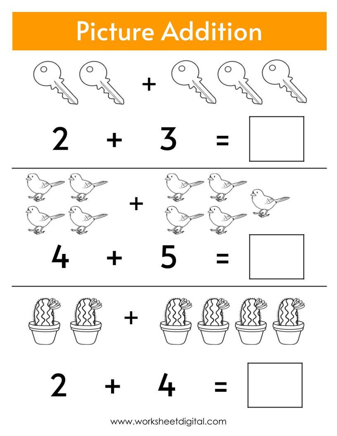 Picture Addition Worksheets: Preschool Kindergarten Math (printable) - Etsy