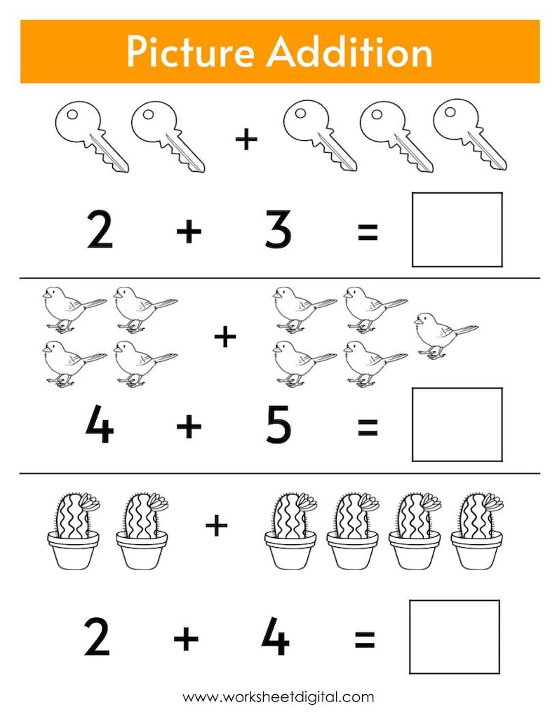 Kindergarten Addition Worksheets, Picture Addition to 10, Printable for ...