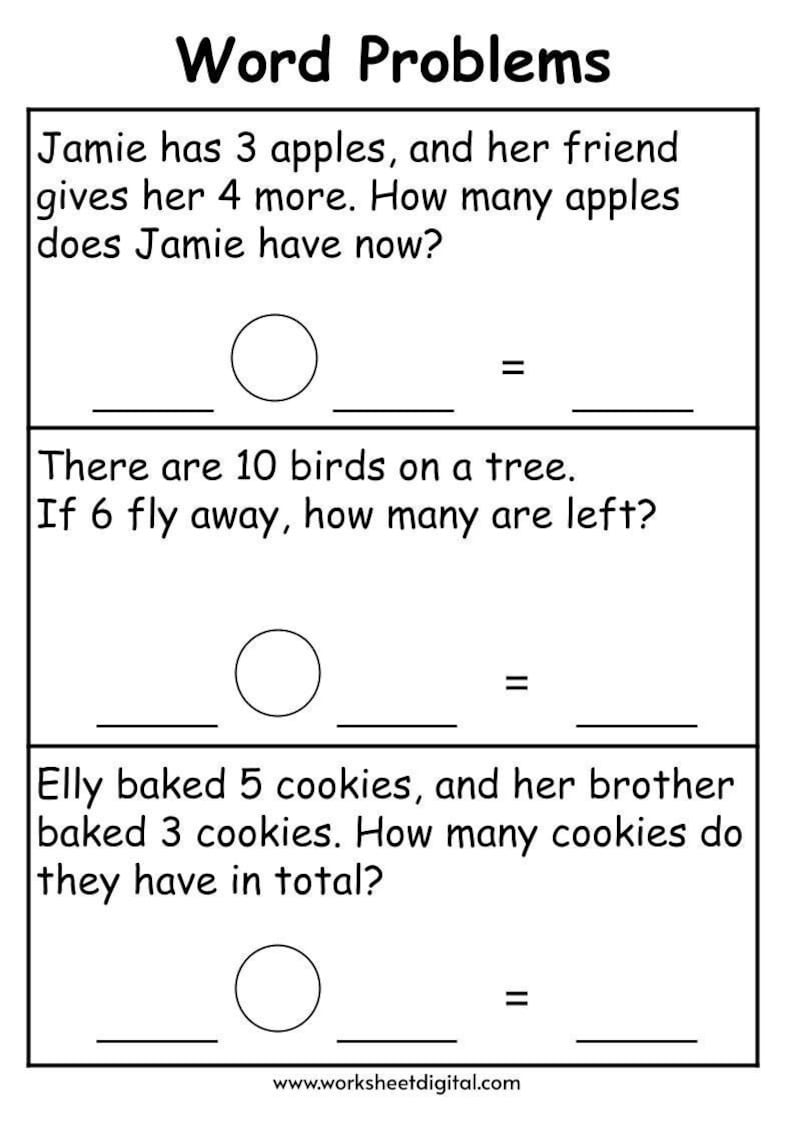 1st-2nd Grade Math Word Problems: Addition & Subtraction (PDF Printable ...