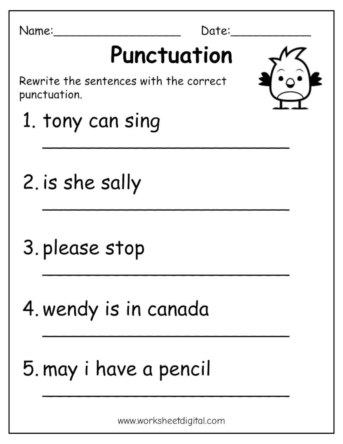 Printable Punctuation Worksheets, Punctuation Practice Worksheets for ...