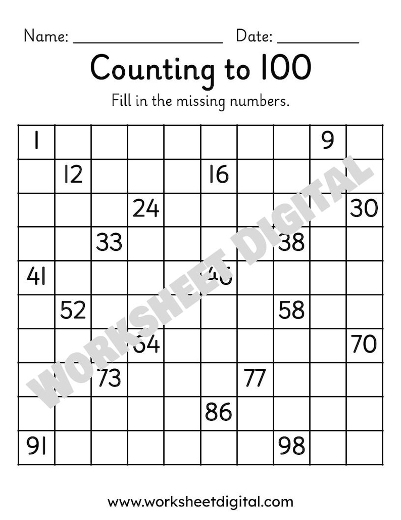 Missing Numbers Worksheets – Counting to 100 | Grade 1 Math Practice ...