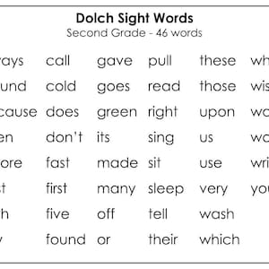 Printable Dolch Second Grade Sight Words Flashcards 46 Cards, Child ...