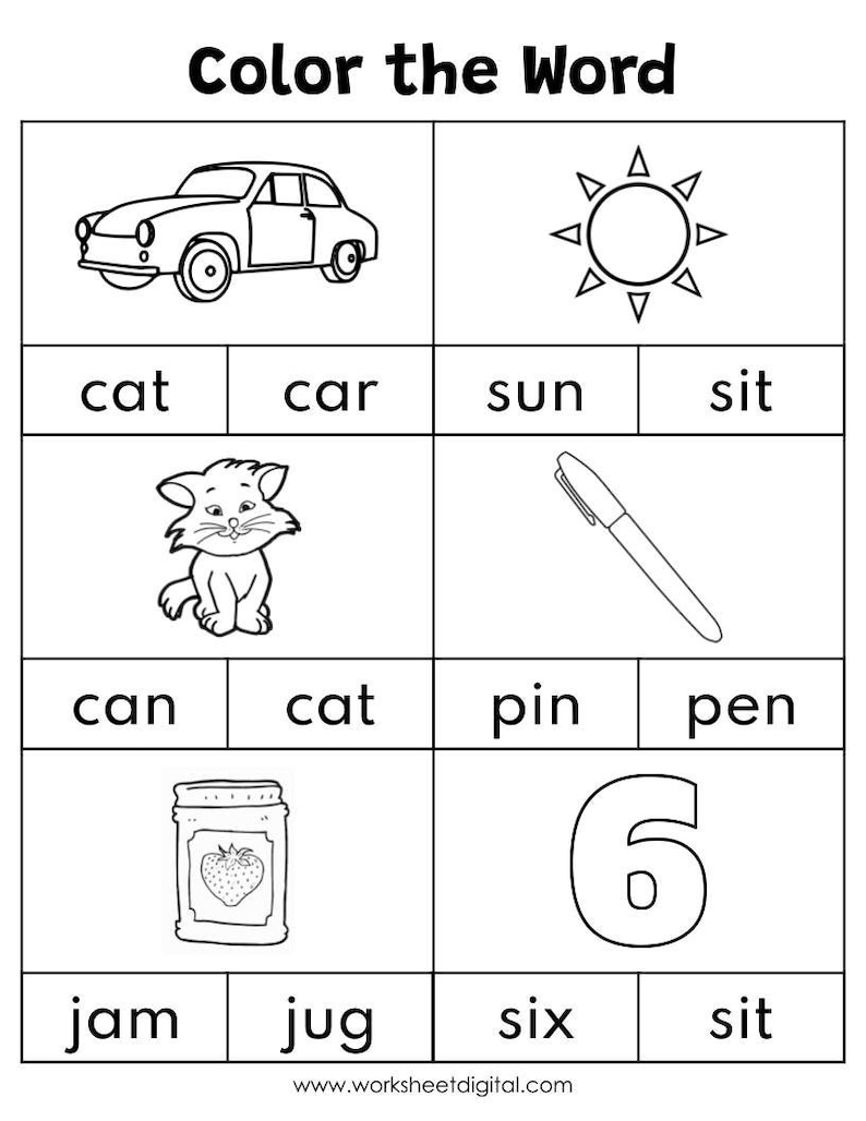 CVC Words Worksheet: Color the Word, Phonics Printable (PDF) - Etsy