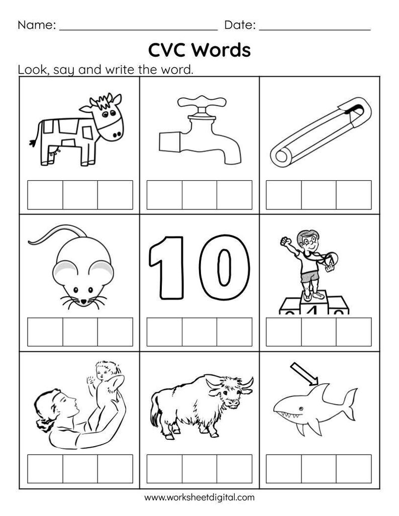 Buy CVC Words Phonics Worksheets: Say and Write (printable With Answers ...