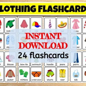 Clothing Flashcards: Learning Cards for Kids (digital Download) - Etsy