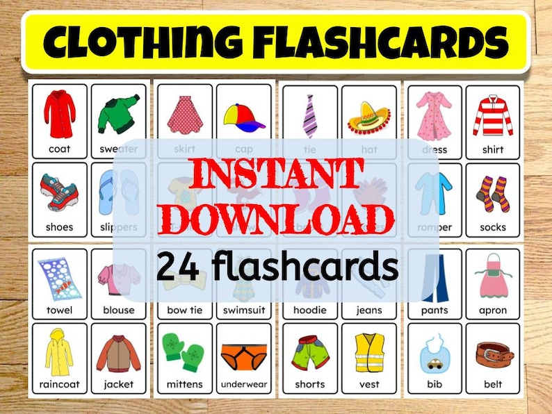 Clothing Flashcards: Learning Cards for Kids (digital Download) - Etsy