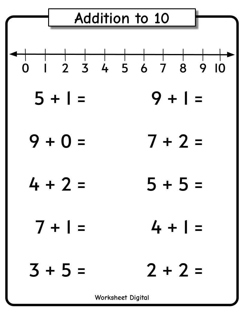 10 Printable Single Digit Addition to 10 With Number Line Worksheets ...