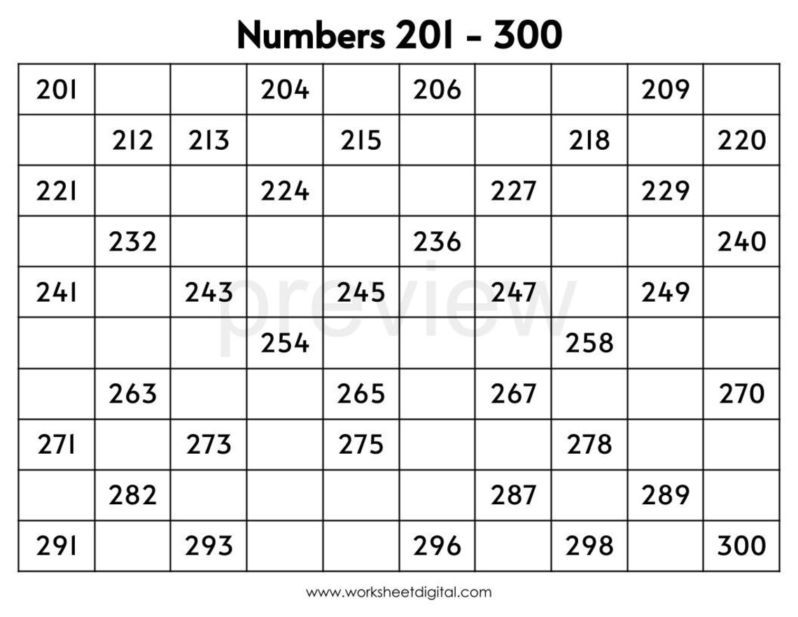 Number Charts 1 1000, Missing Numbers 1 1000, Printable Black & White ...