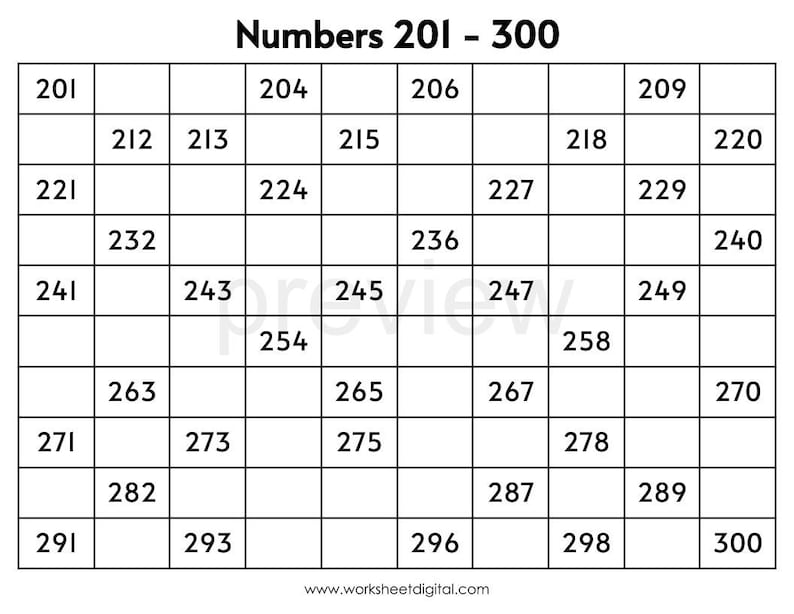 Number Charts 1 1000, Missing Numbers 1 1000, Printable Black & White ...