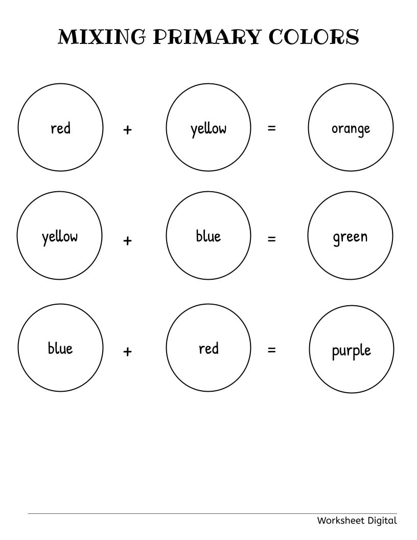 Mixing Colors Worksheet, Primary Color Mixing Worksheet, Digital ...