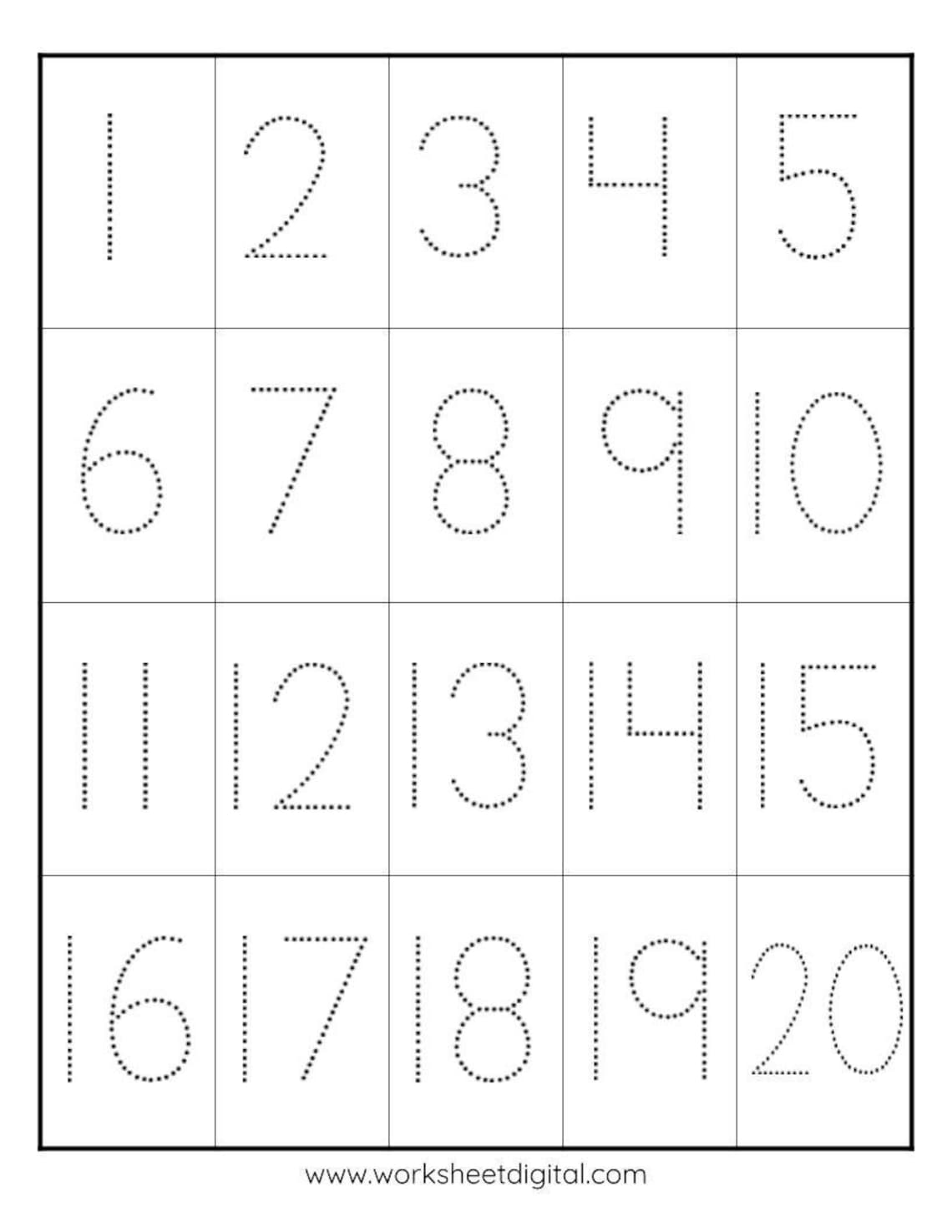 Number Tracing Worksheet 1-20: Preschool, Kindergarten (PDF File) - Etsy