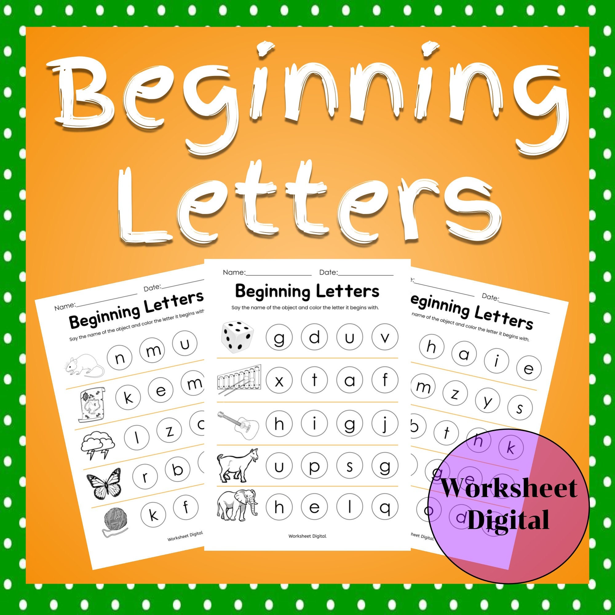 10 Printable Beginning Letters Worksheets for Kindergarten Preschool ...