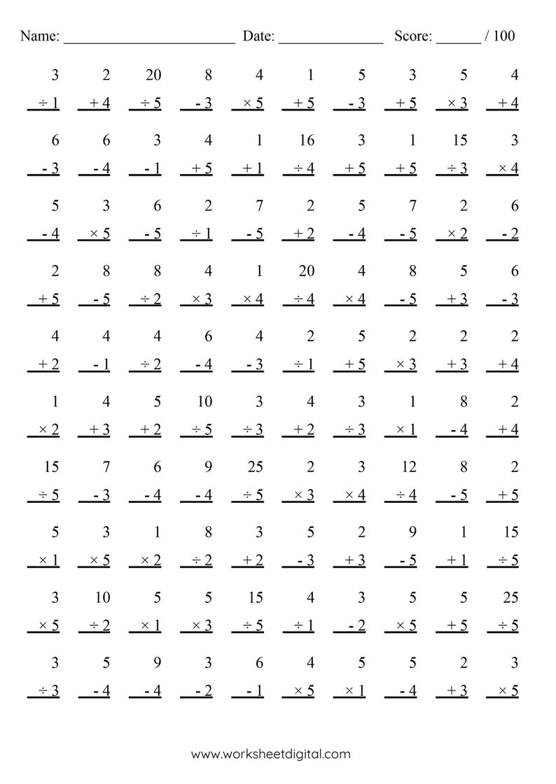 Math Drills: Mixed Operations, 1000 Sums (printable) - Etsy
