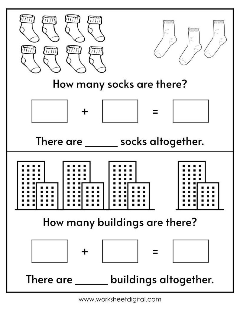 Kindergarten First Grade Math Worksheets Addition Word Problems ...