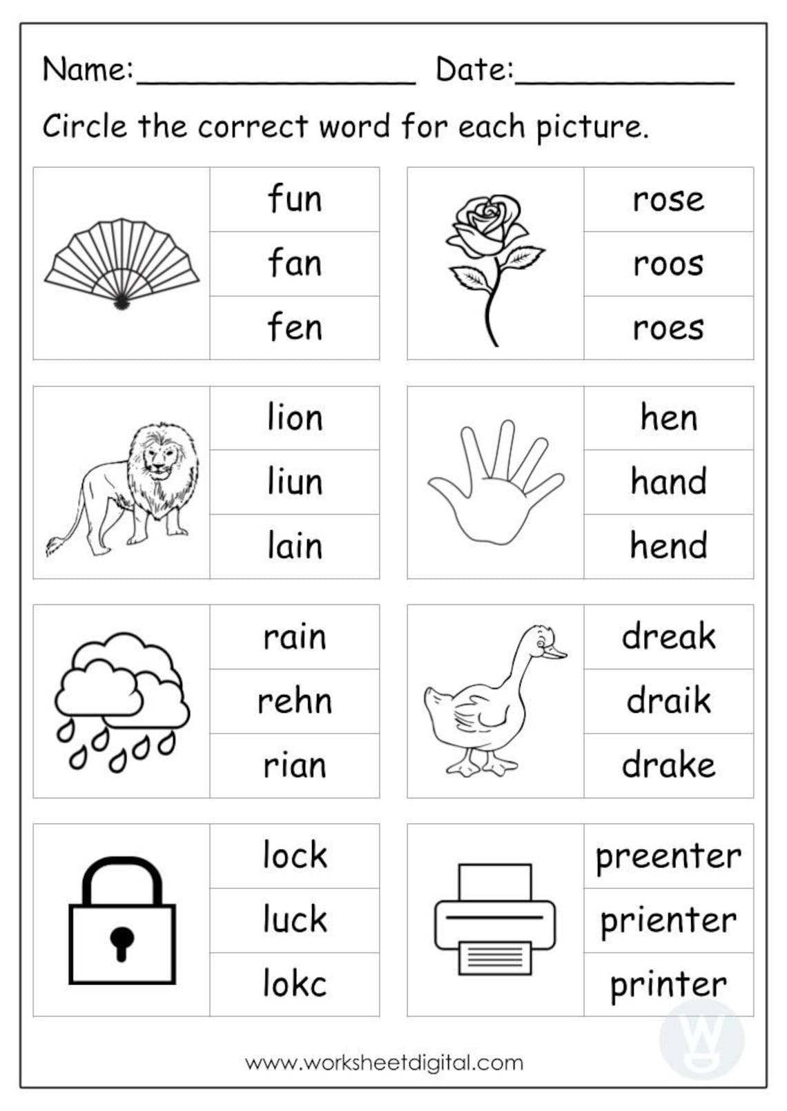 10 Printable Circle the Correct Word, Spelling for Kindergarten ...
