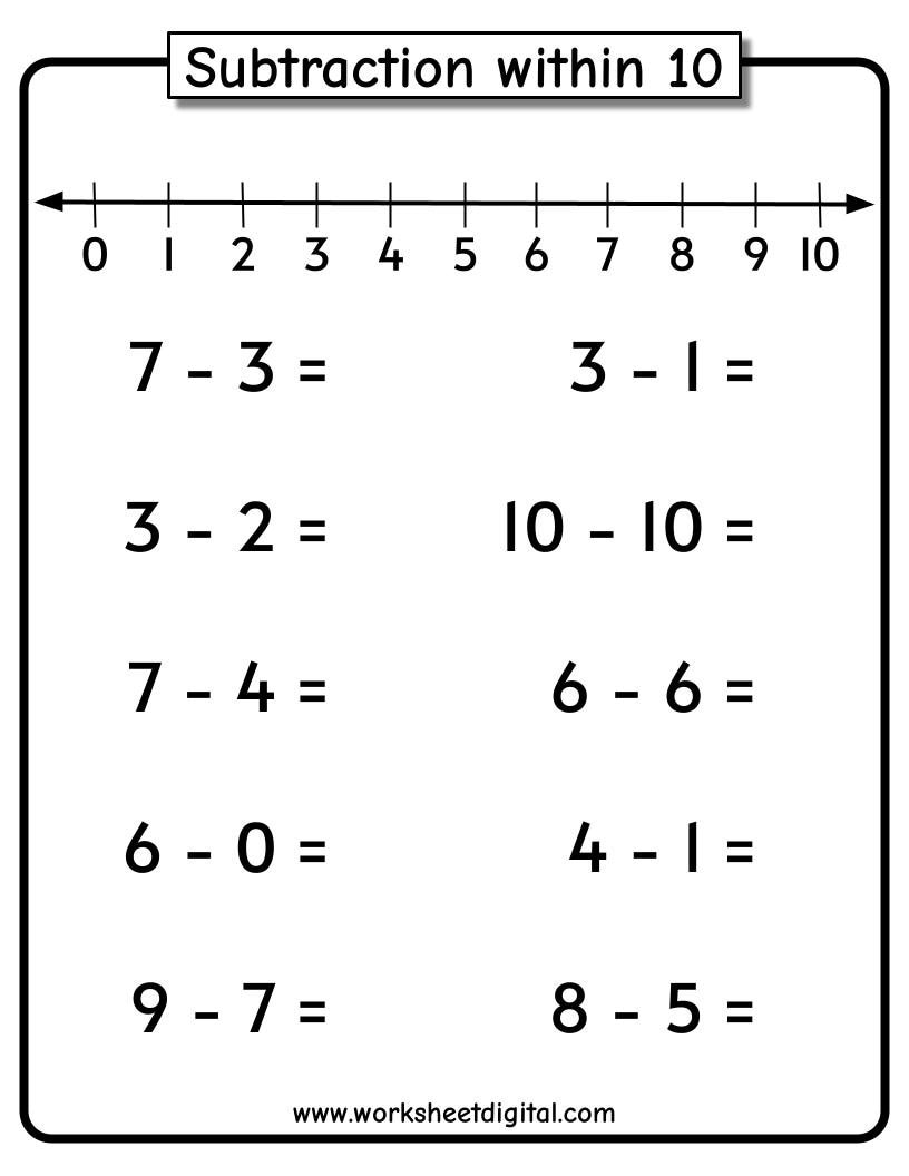 10 Printable Subtraction Within 10 With Number Line Worksheets Numbers ...