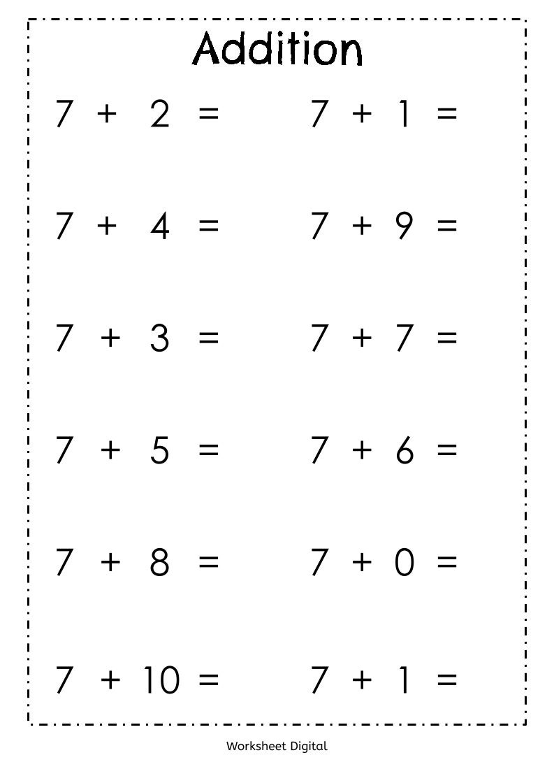 20 Printable Addition Worksheets Numbers 1-10 for Preschool ...