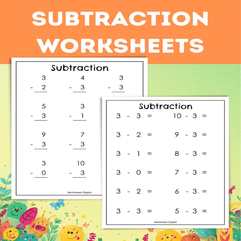 20 Printable Subtraction Worksheets Numbers 1-10 for Preschool ...