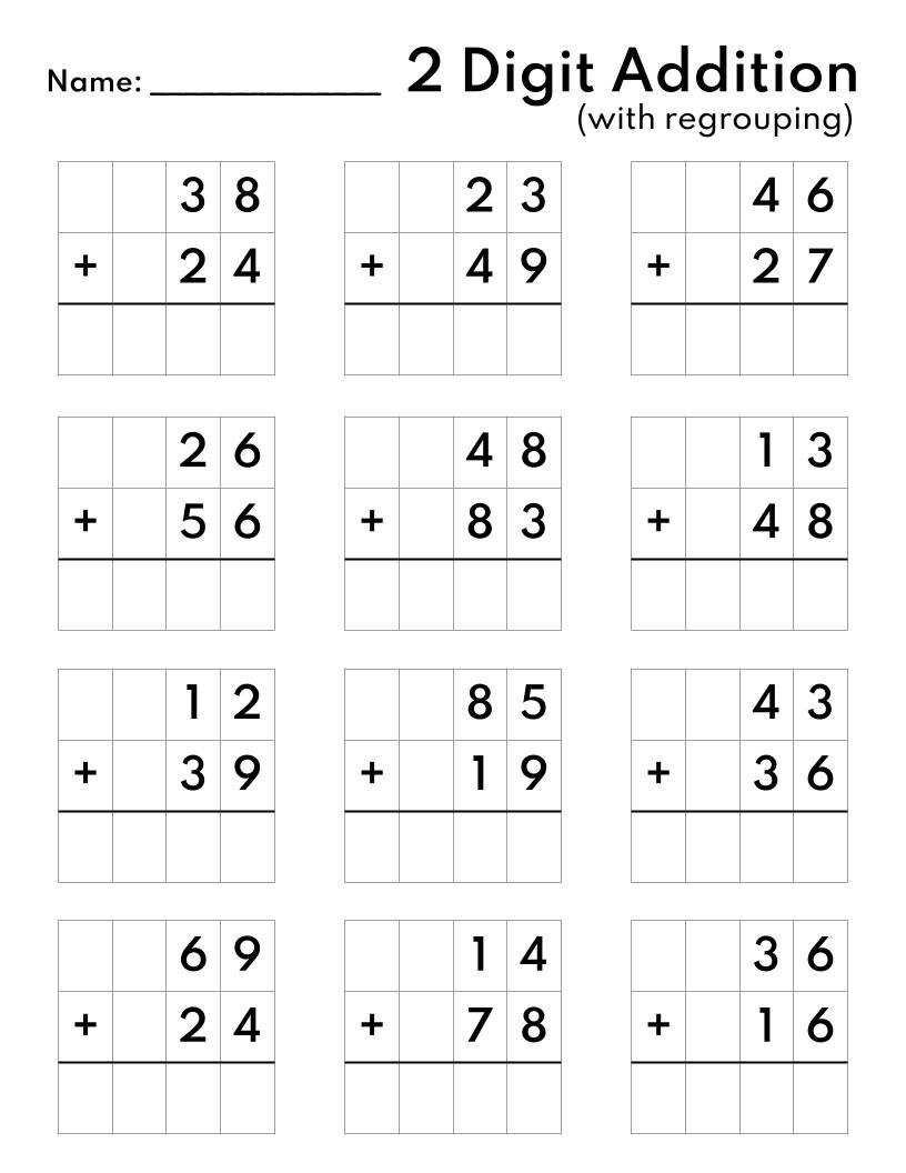 10 Printable Two Digit Addition Worksheets Double Digit Addition