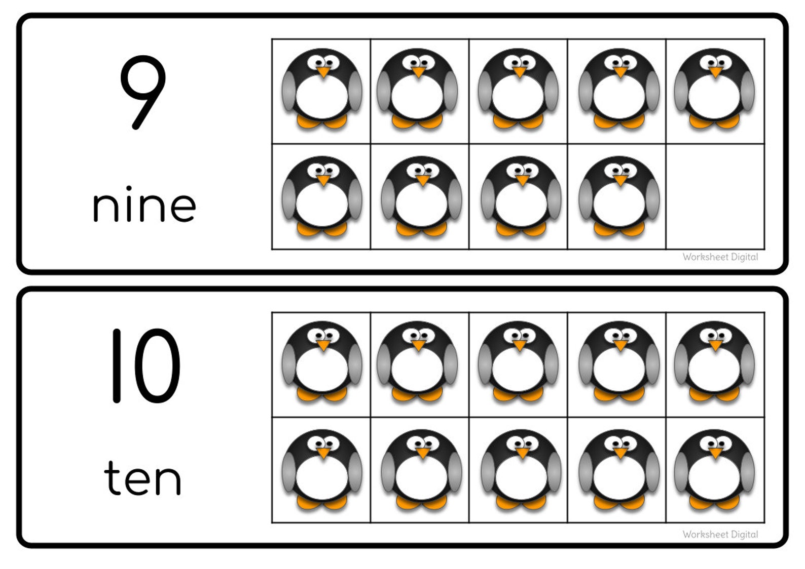 10 Printable Penguin Ten Frames 1 to 10 With Penguins and - Etsy UK