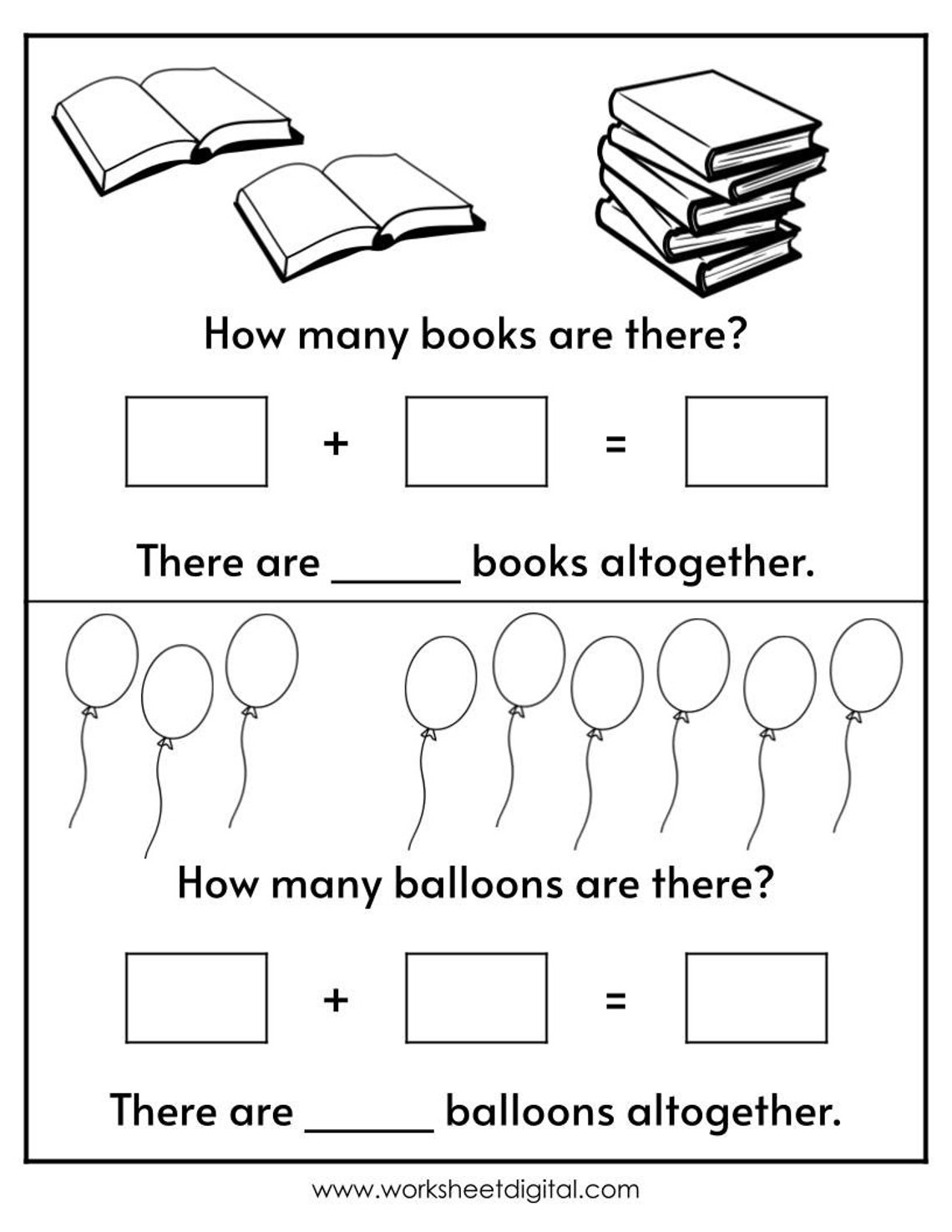 Kindergarten First Grade Math Worksheets Addition Word Problems ...
