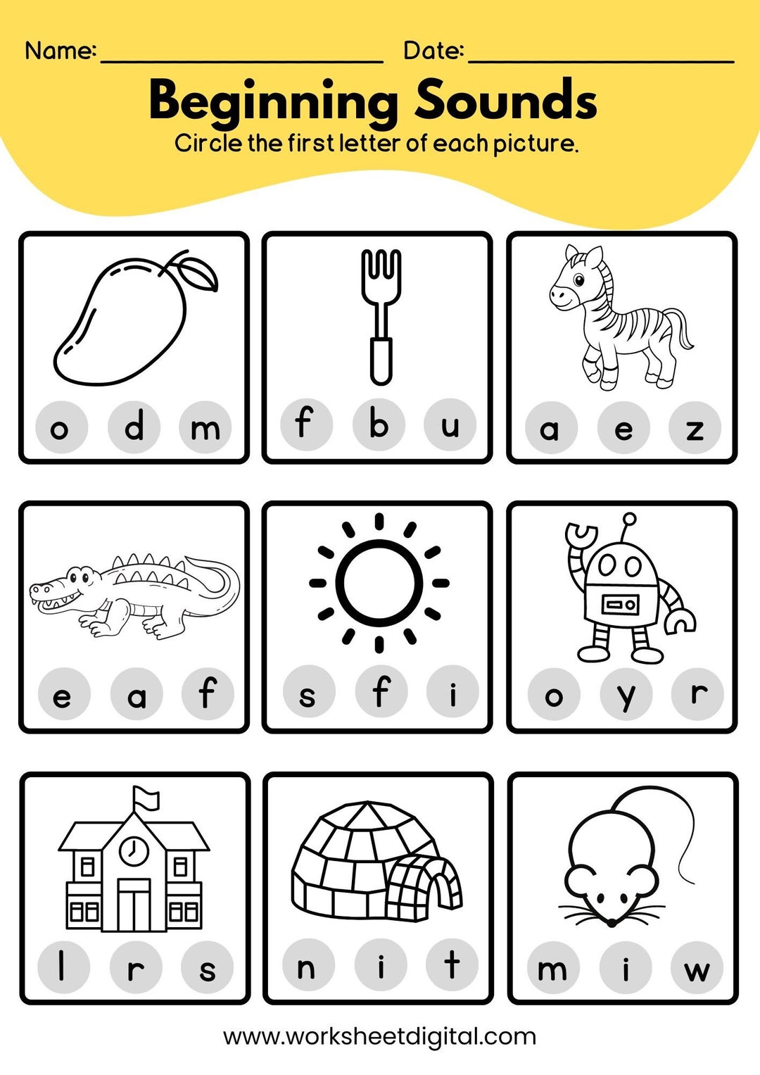 Printable Beginning Sounds With 36 Pictures Worksheets for Kindergarten ...