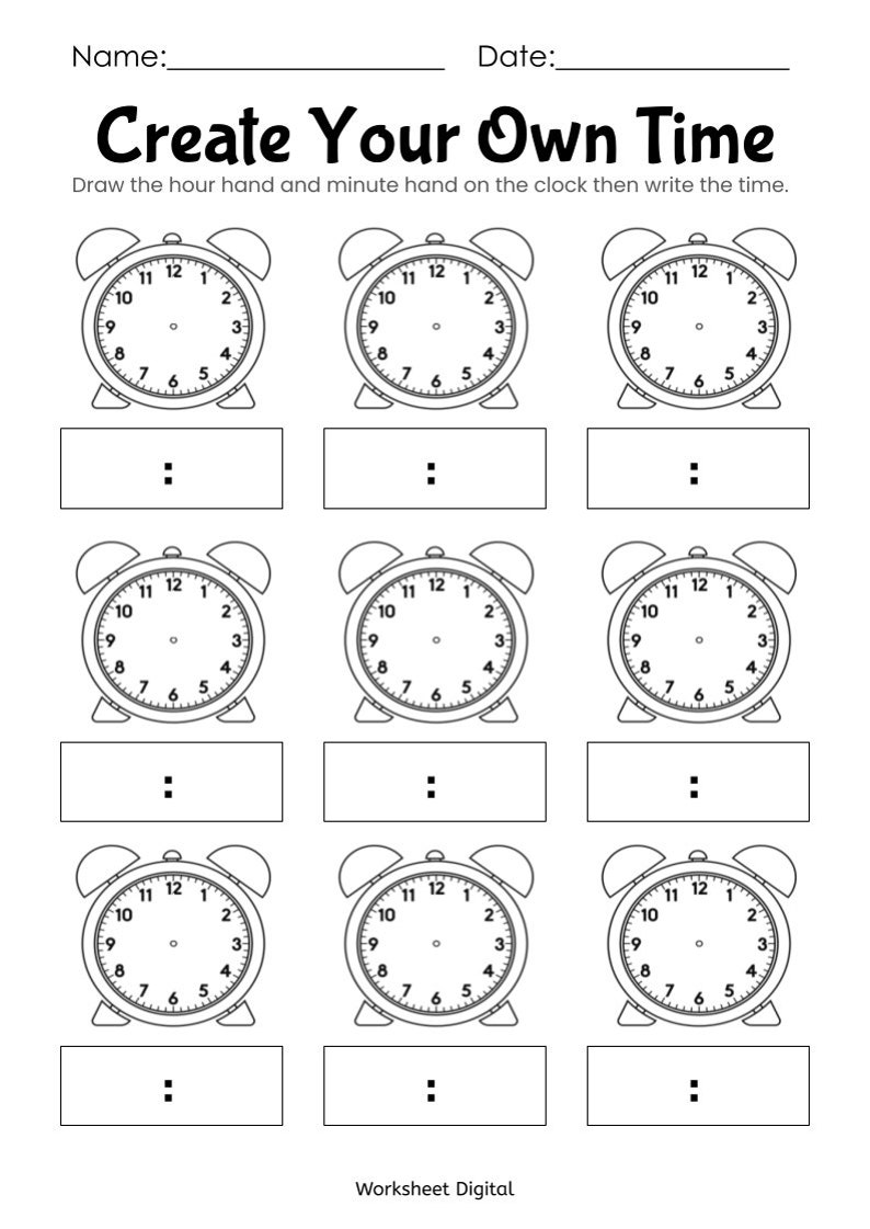 Telling Time Hour Clock Printable, Educational Prints, Kindergarten ...