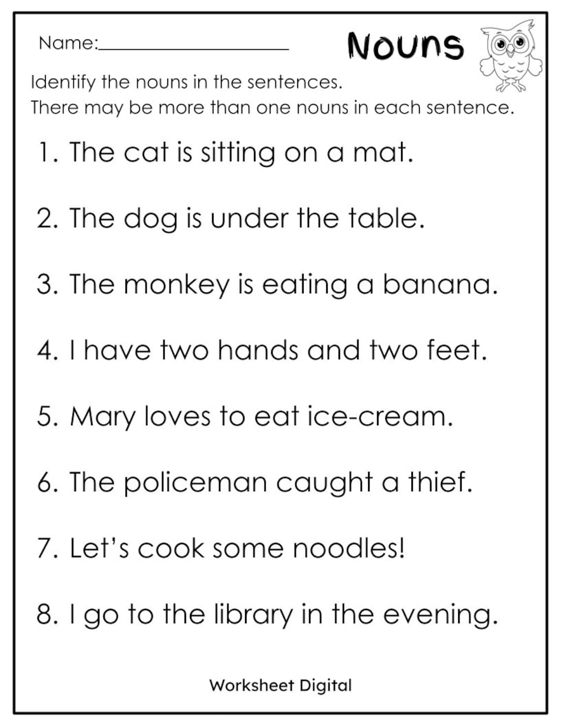 Nouns Worksheet: Grammar Practice for Grades 1-3 (PDF) - Etsy