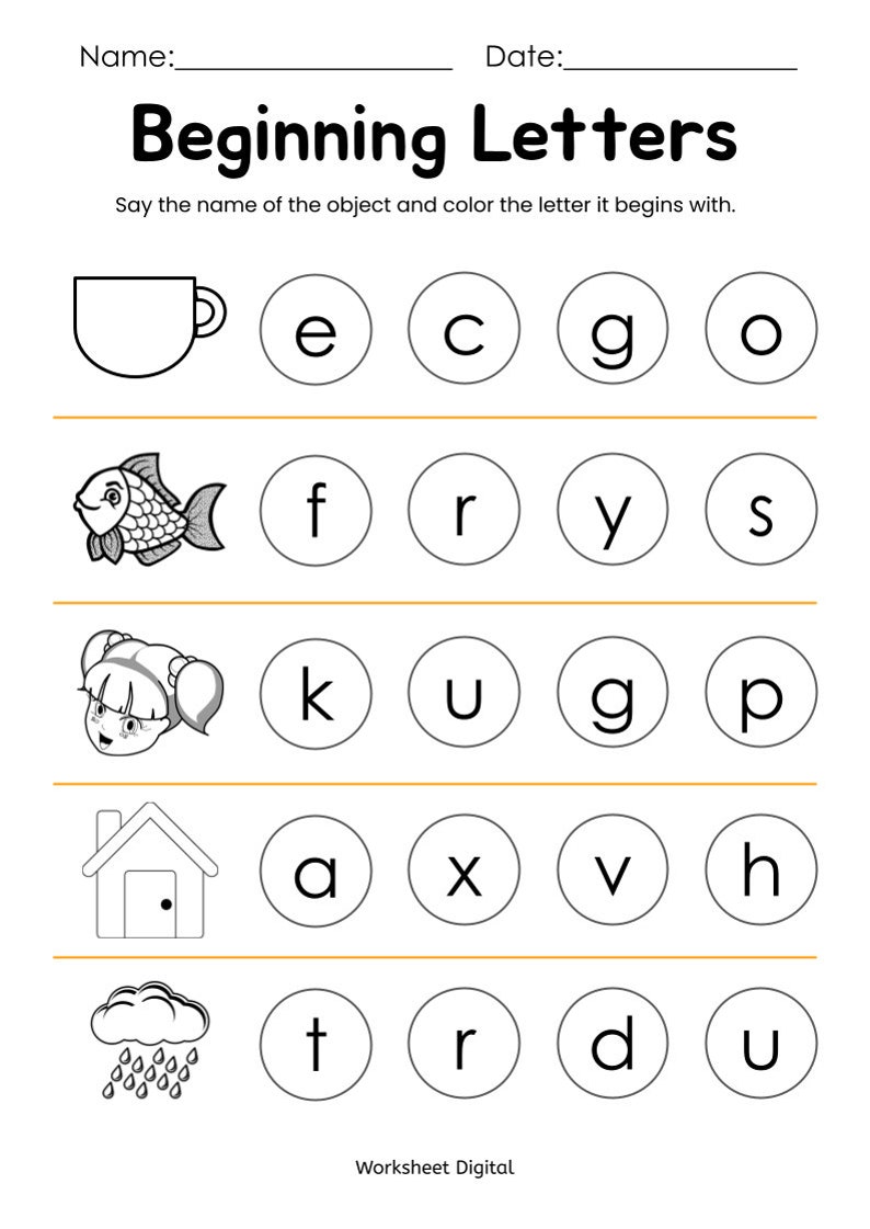 10 Printable Beginning Letters Worksheets for Kindergarten Preschool ...