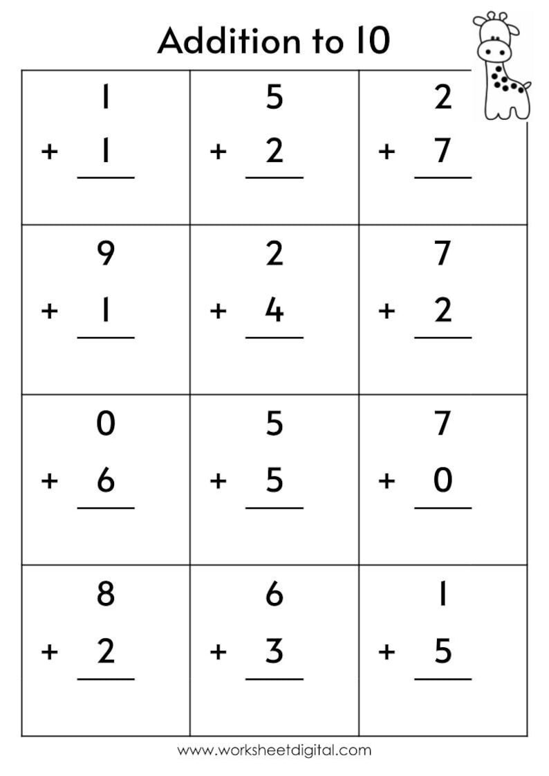 10 Printable Addition Worksheets. Addition to 10 With Numbers 0-9 ...