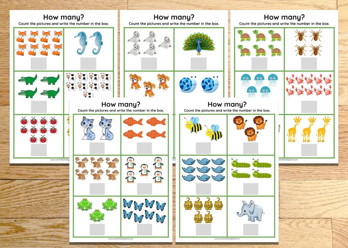 Counting Animals, Number 1 to 10, Kindergarten Worksheet, Preschool ...