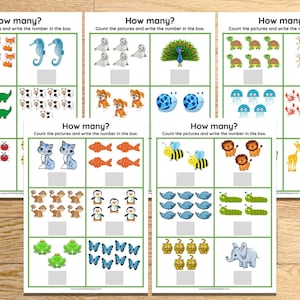 Counting Animals, Number 1 to 10, Kindergarten Worksheet, Preschool ...