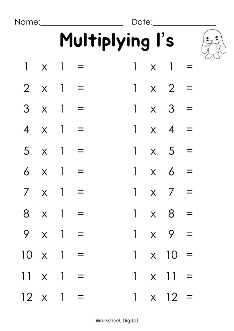Printable Multiplication Worksheets: Times Tables 1-12 (PDF) - Etsy