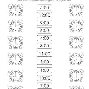 Telling Time Hour Clock Printable, Educational Prints, Kindergarten ...