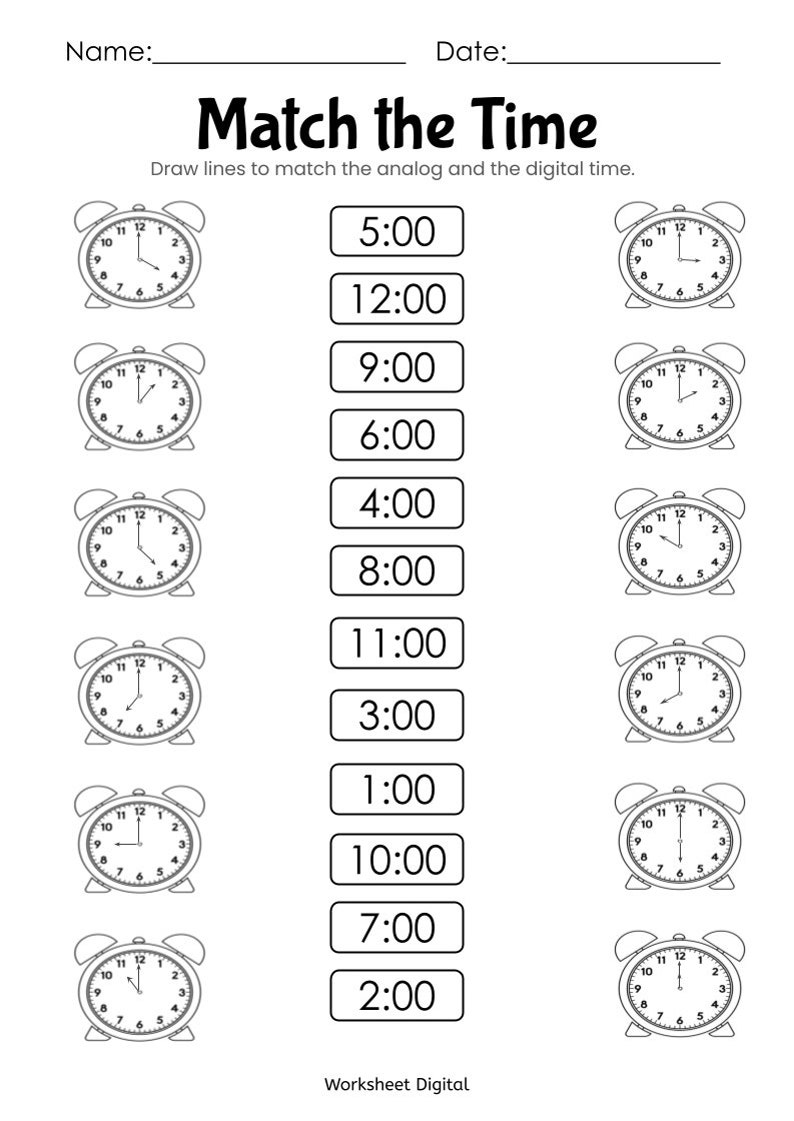 Telling Time Hour Clock Printable, Educational Prints, Kindergarten ...