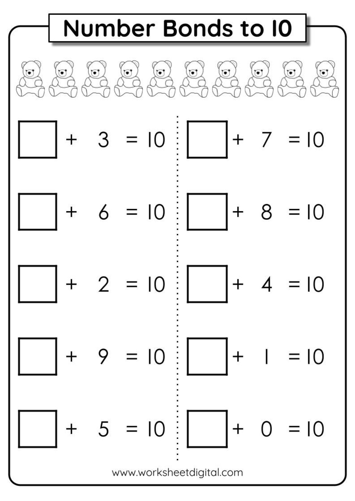 Number Bonds To 10 Math Worksheets Numbers 1 To 10 Kindergarten Number Bonds To 10 Math Worksheets Numbers 1 To 10 Kindergarten