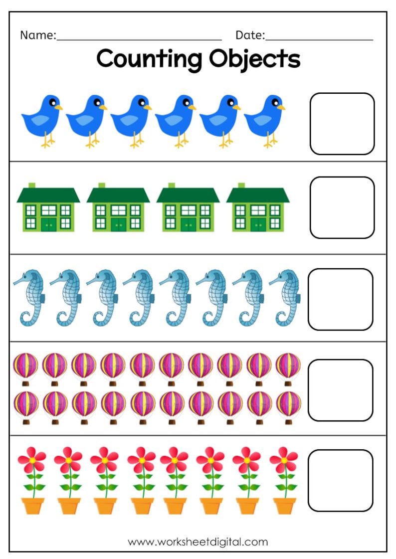 Counting Objects to 20, Number 1 to 20, Kindergarten Worksheet ...