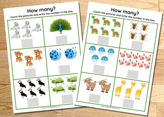 Counting Animals Number 1 to 10 Kindergarten Worksheet - Etsy