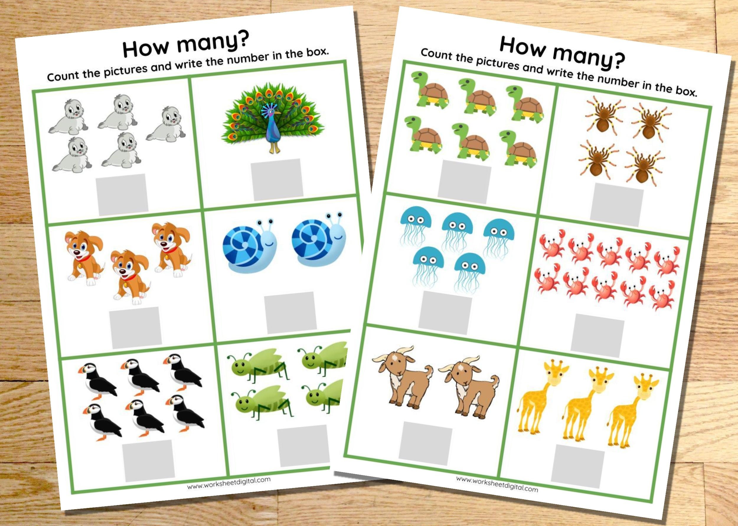 Counting Animals, Number 1 to 10, Kindergarten Worksheet, Preschool ...