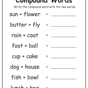 Compound Words Worksheet: Kindergarten - Grade 2 (PDF) - Etsy