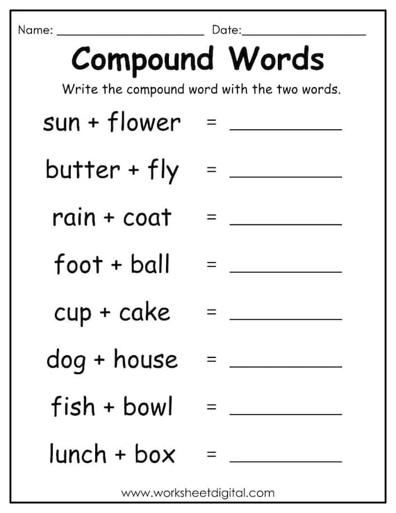 Hojas De Trabajo De Palabras Compuestas De Primer Grado Actividades De